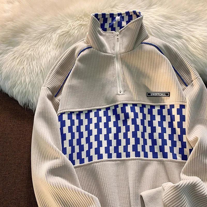Unoffcall Checkered Zipper Polo Corduroy Sweatshirt | Shopee Malaysia