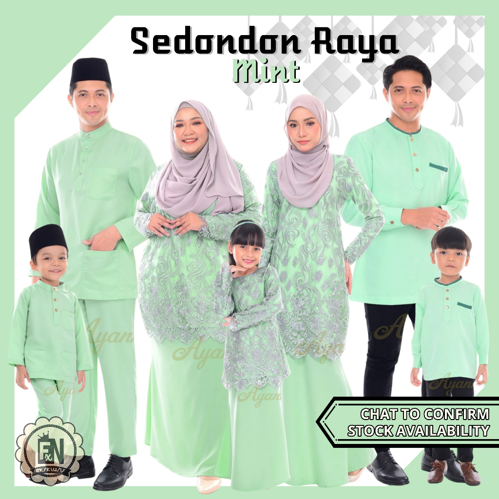 Baju Raya Sedondon Mint Green 2023 Set Combo Family Ayanna Baju Kurung ...