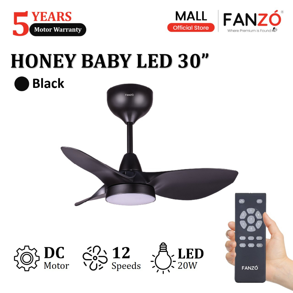 FANZÓ Honey Baby LED 3 Blades DC Motor Ceiling Fan With Light 12 Speeds ...