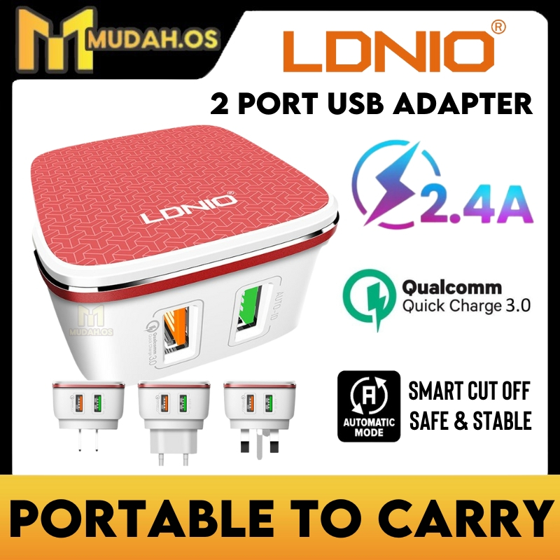 LDNIO USB Adapter Plug Socket Fast QC 3 0 Charger Adapter 2 Port A2405Q ...