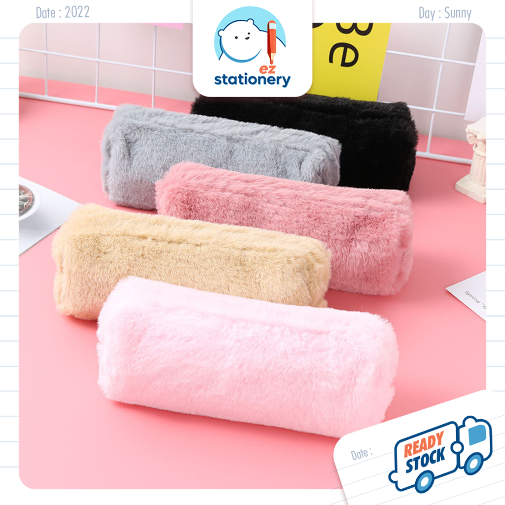 🇲🇾 Ready Stock Cute Color Plush Pencil Case Fluffy Pencil Bag Kawaii ...