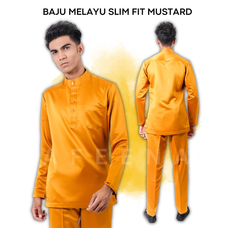BAJU MELAYU MUSTARD SATIN PLUS SIZE BAJU RAYA NIKAH SANDING KAHWIN ...