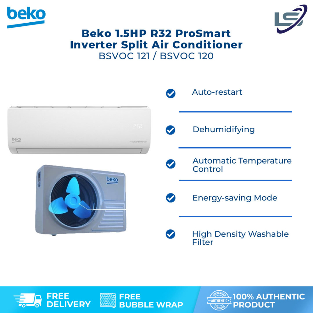 [FREE GIFT] Beko 1.5HP R32 ProSmart Inverter Air Conditioner BSVOC 120 ...
