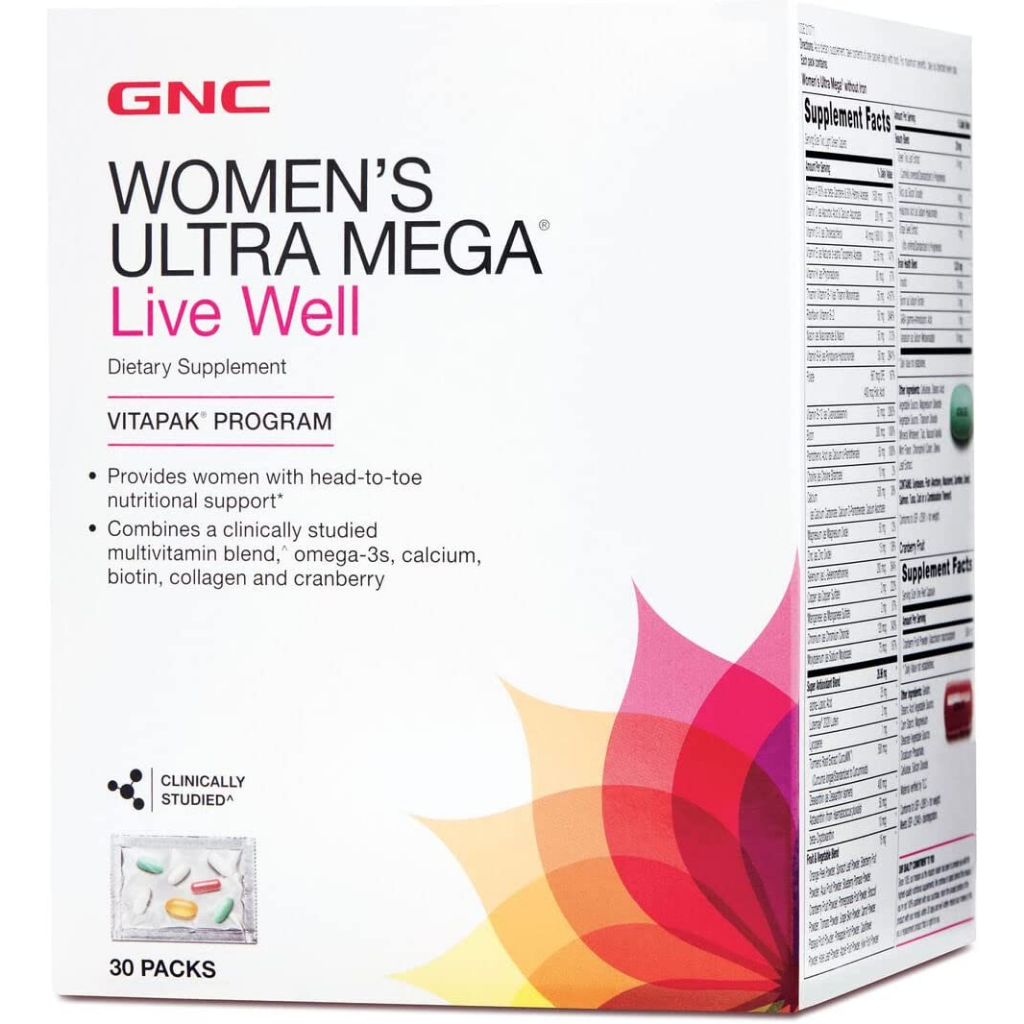 GNC Women's Ultra Mega Live Well Vitapak Program 30 Packs Full Body ...