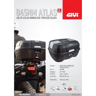 GIVI CENTER } GIVI Box B45NM / B45NM-ADV Atlas Series 45Liter Monolock Top Case For All Rack ...