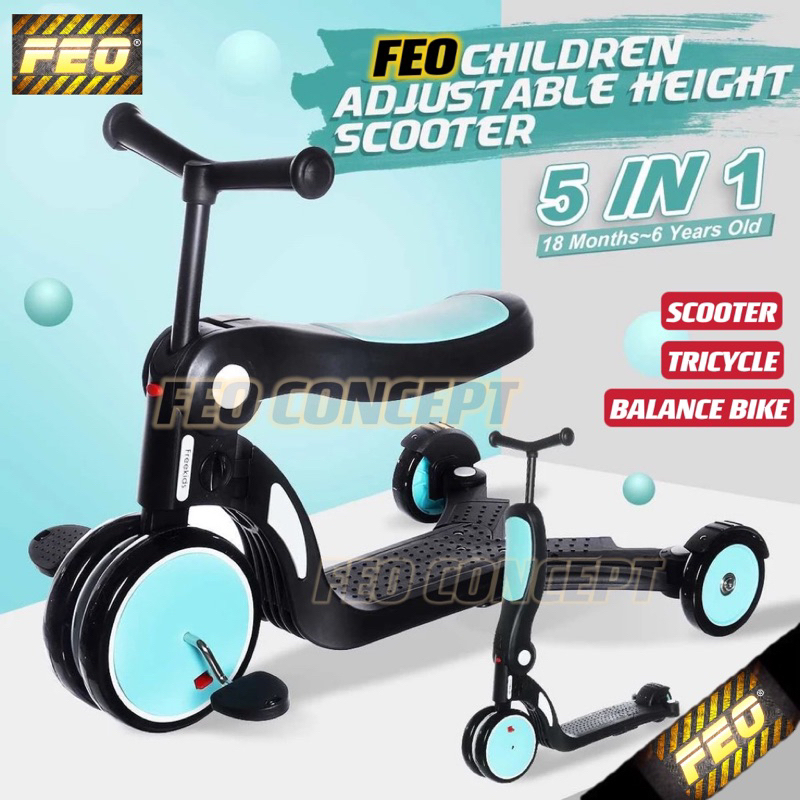 FEO 5 IN 1 Kick Scooter For Kids Scooter Multifunction Tricycle Balance ...