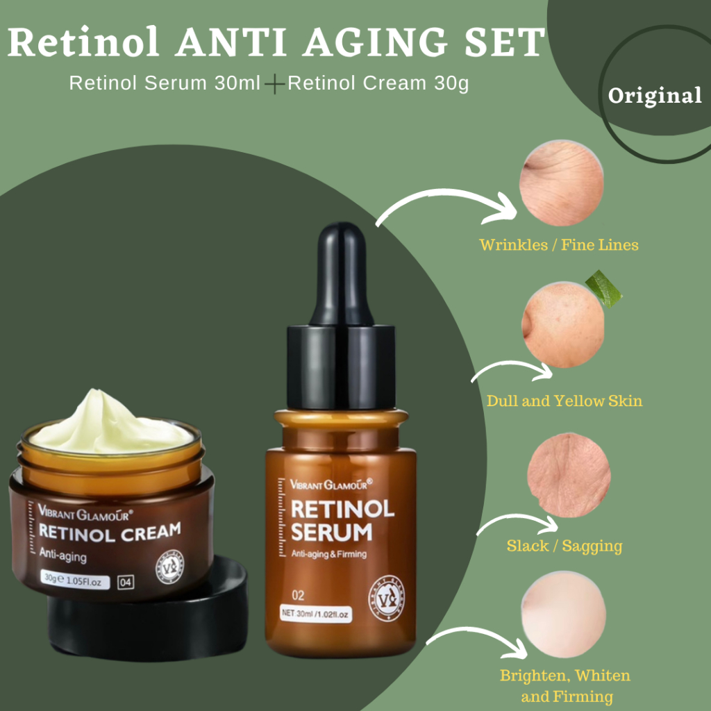 VIBRANT GLAMOUR Natural Retinol Sets Face Cream+Facial Serum Retinol ...
