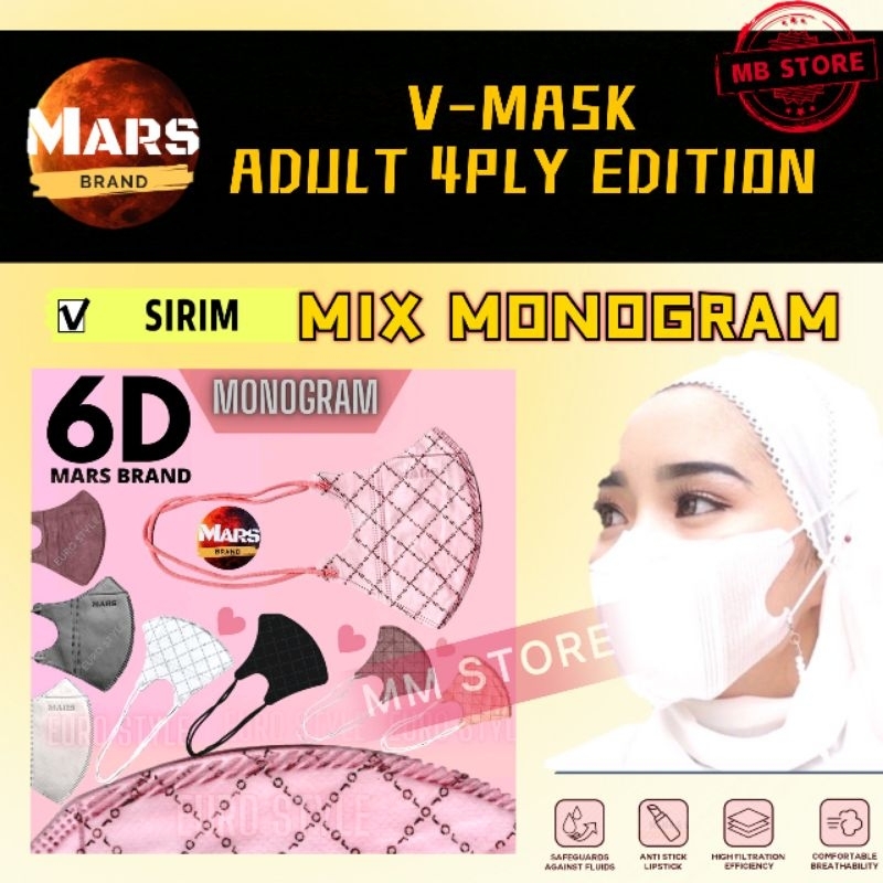 MARS 3D MONOGRAM MASK DUCKBILL DISPOSABLE FACE MASK, FLAT WEAR EARLOOP ...
