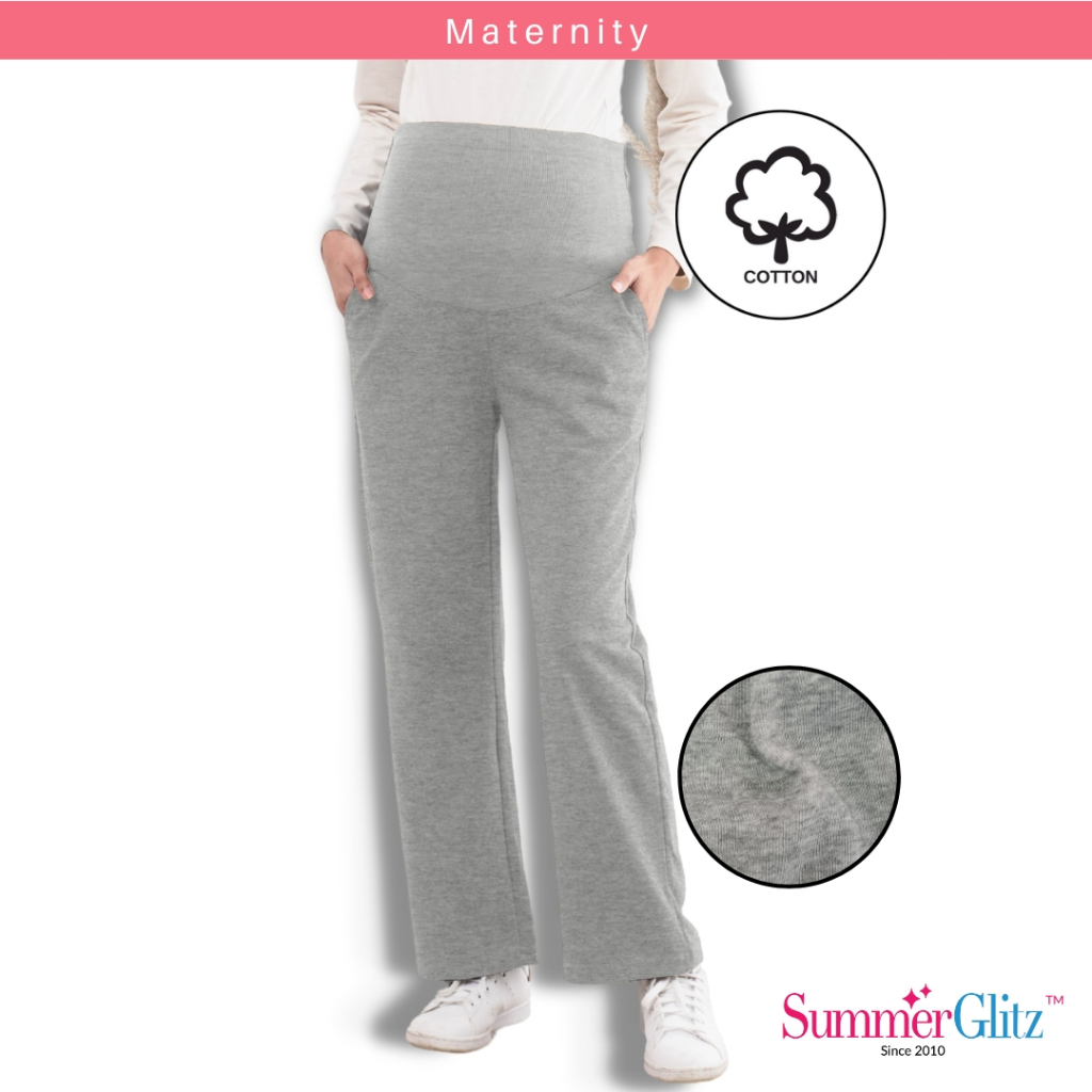 SUMMERGLITZ Maternity Pants Cotton Straight Cut Stretchable Casual ...