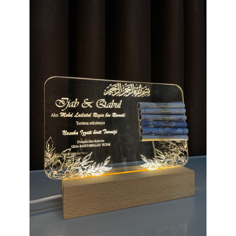Acrylic Plate (Include LED Light) Engrave Aku Terima Nikah / Ijab ...