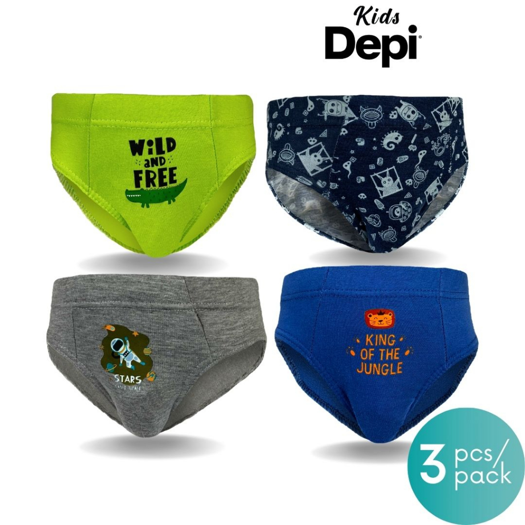 (3 Pcs) Depi Kids Boys Underwear Cotton Mini Brief for Children Cartoon ...