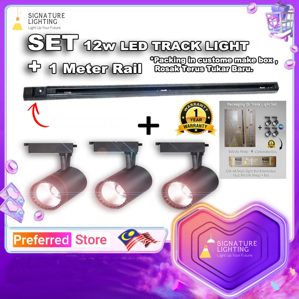 12w Led Set Rail Dan Lampu Track light Spotlight Ceiling Light Hitam ...