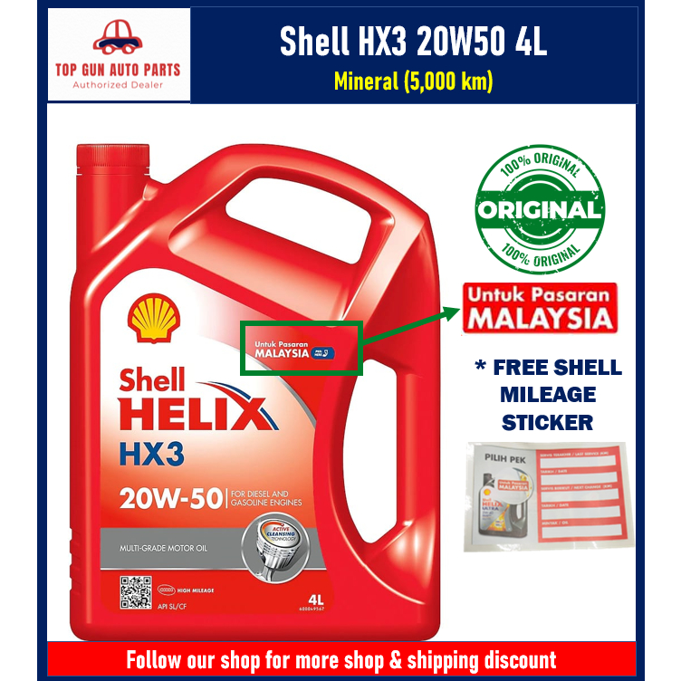 Shell Helix HX3 20W50 4L (Mineral) 100% Original Untuk Pasaran Malaysia ...