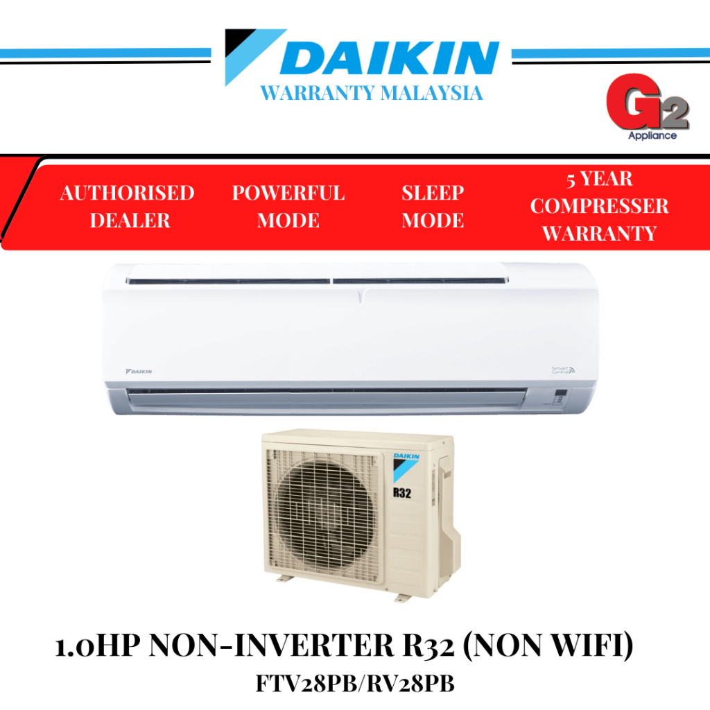 DAIKIN 1hp NON-INVERTER AIR CONDITIONERS R32 (SMART WIFI) FTV28PB/RV28PB -DAIKIN WARRANTY ...