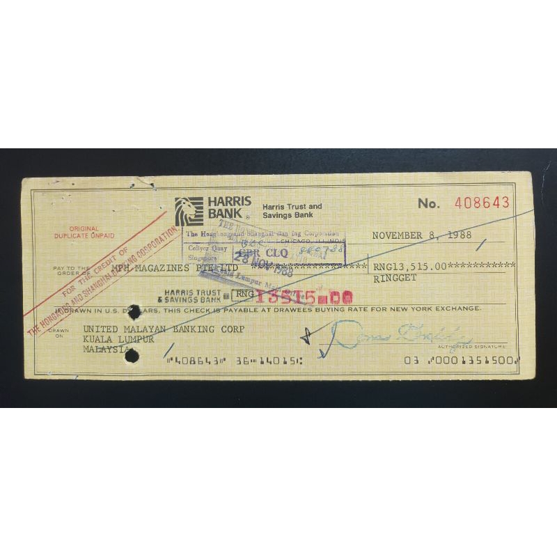 Used Bank Cheque Harris Bank | Shopee Malaysia
