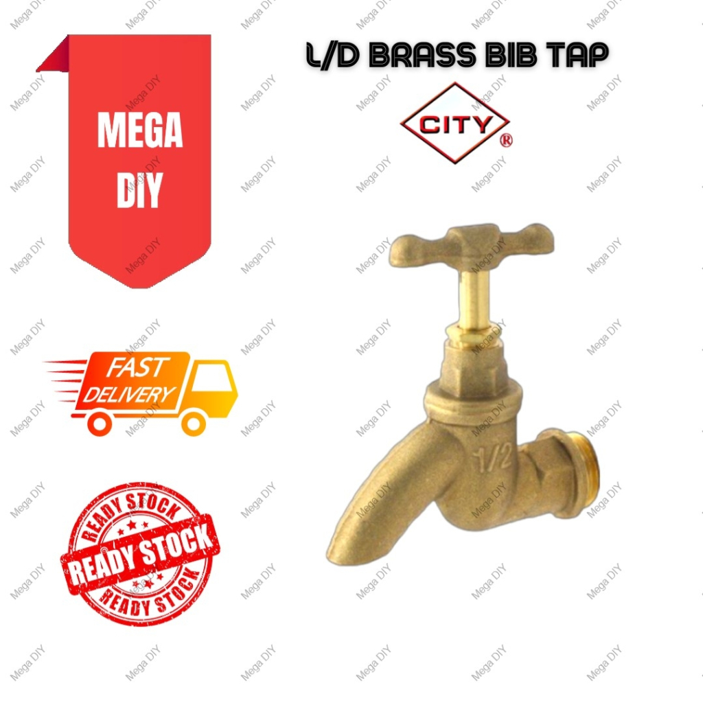 City Brass Bib Tap 1/2" 3/4" Tembaga Bib Ketuk Light Duty 黄铜水龙头 ...