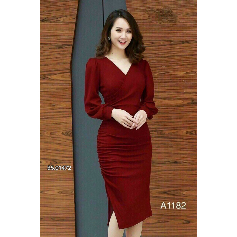 (READY STOCK) 🔥hot item🔥 body fit dress long sleeve dress v neck ...