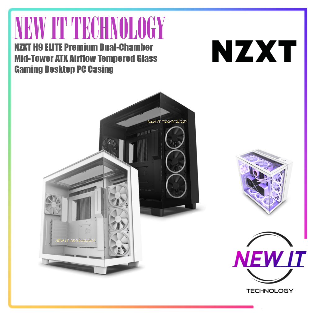NZXT H9 ELITE Premium Dual-Chamber Mid-Tower ATX Airflow Tempered Glass ...