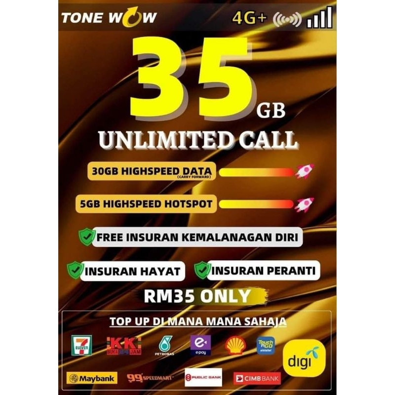 Simkad Tone Wow Unlimited Call Highspeed Data Digi | Shopee Malaysia
