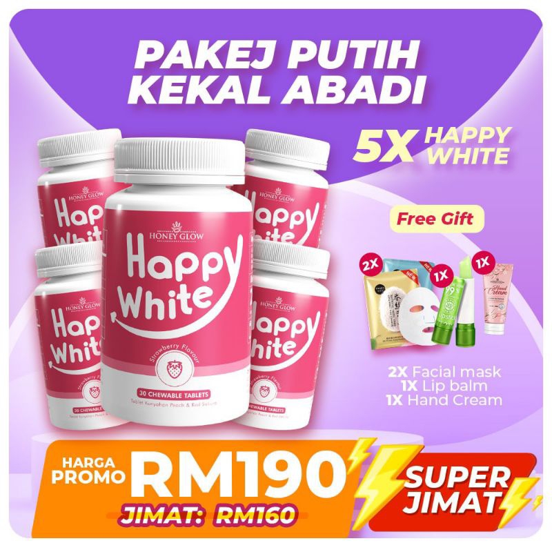 Happy White Honey Glow Supplement Tablet Strawberry & Red Sakura kulit muka putih dan hilangkan ...