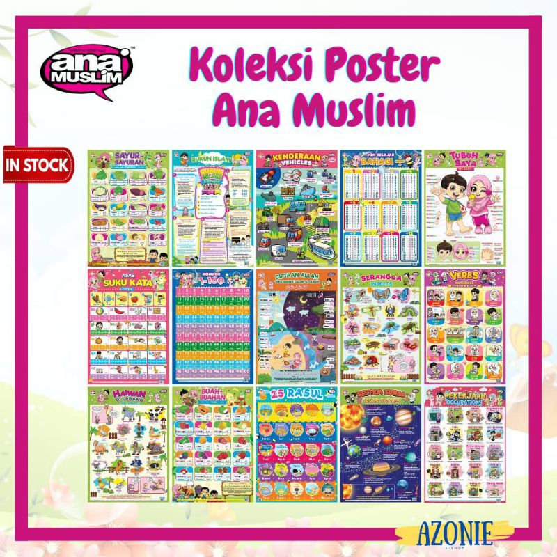 ANA MUSLIM - Poster Solat / Wuduk / Asmaul Husna / Nombor Arab / Bentuk ...