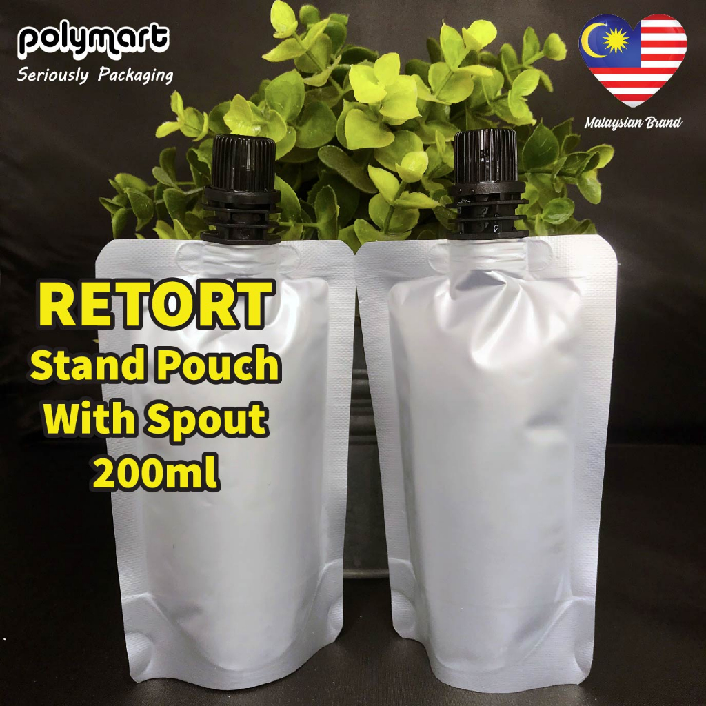 Plain Aluminum RETORT Stand Pouch With Spout (100Pcs) 200ML (White Cap ...