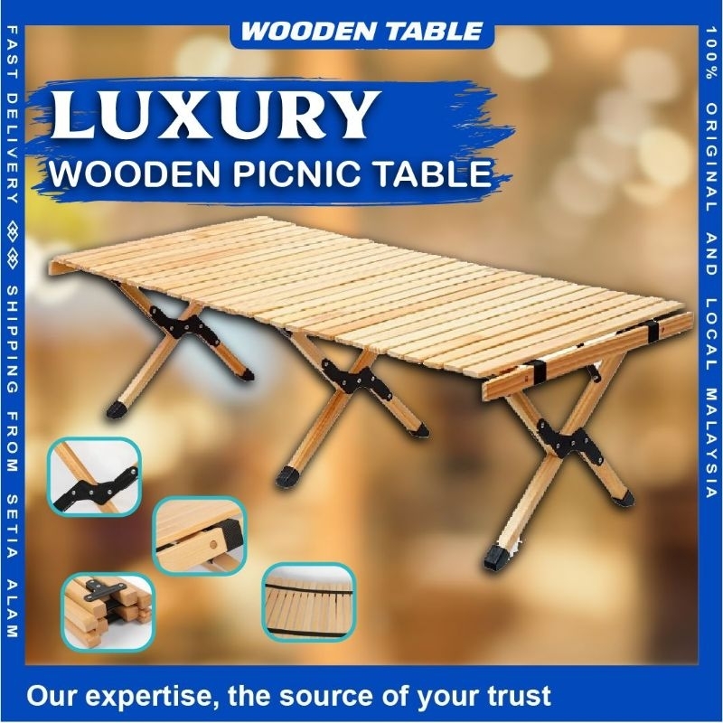 Camping Table Aluminum alloy Egg Roll Table Wood grain Camping Table ...
