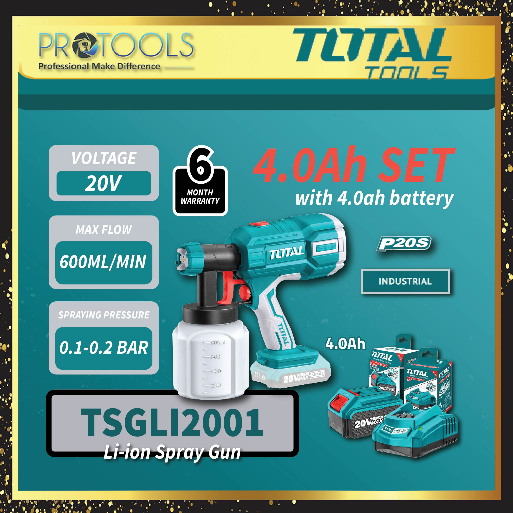 TOTAL 20V TSGLI2001( TSGLI2001-2 ) LI-ION HEAVY DUTY CORDLESS SPRAY GUN ...