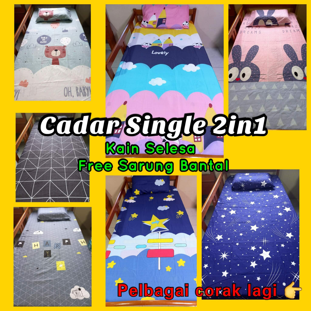 Single Cadar Tilam Fitted Getah /Sarung Tilam 2in1 Cotton Bedsheet/Kain ...