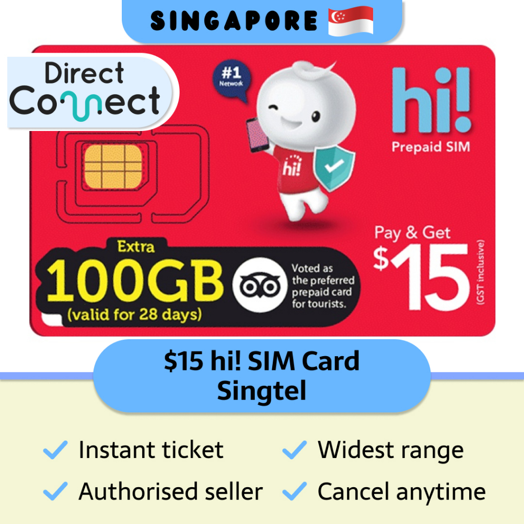 S$15 hi! SIM Card Singtel (Singapore Recommended Tourist Long Stay Holiday, 100GB local data ...