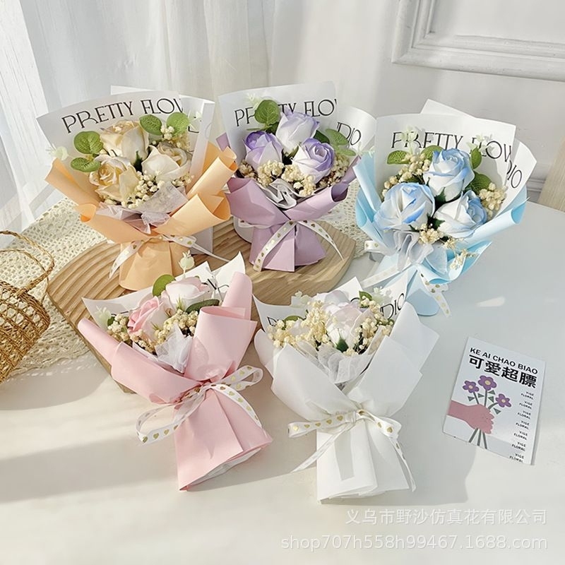 3pcs Mini Flower Bouquet Soap Roses Small Gift Door Gift Fragrance Long ...