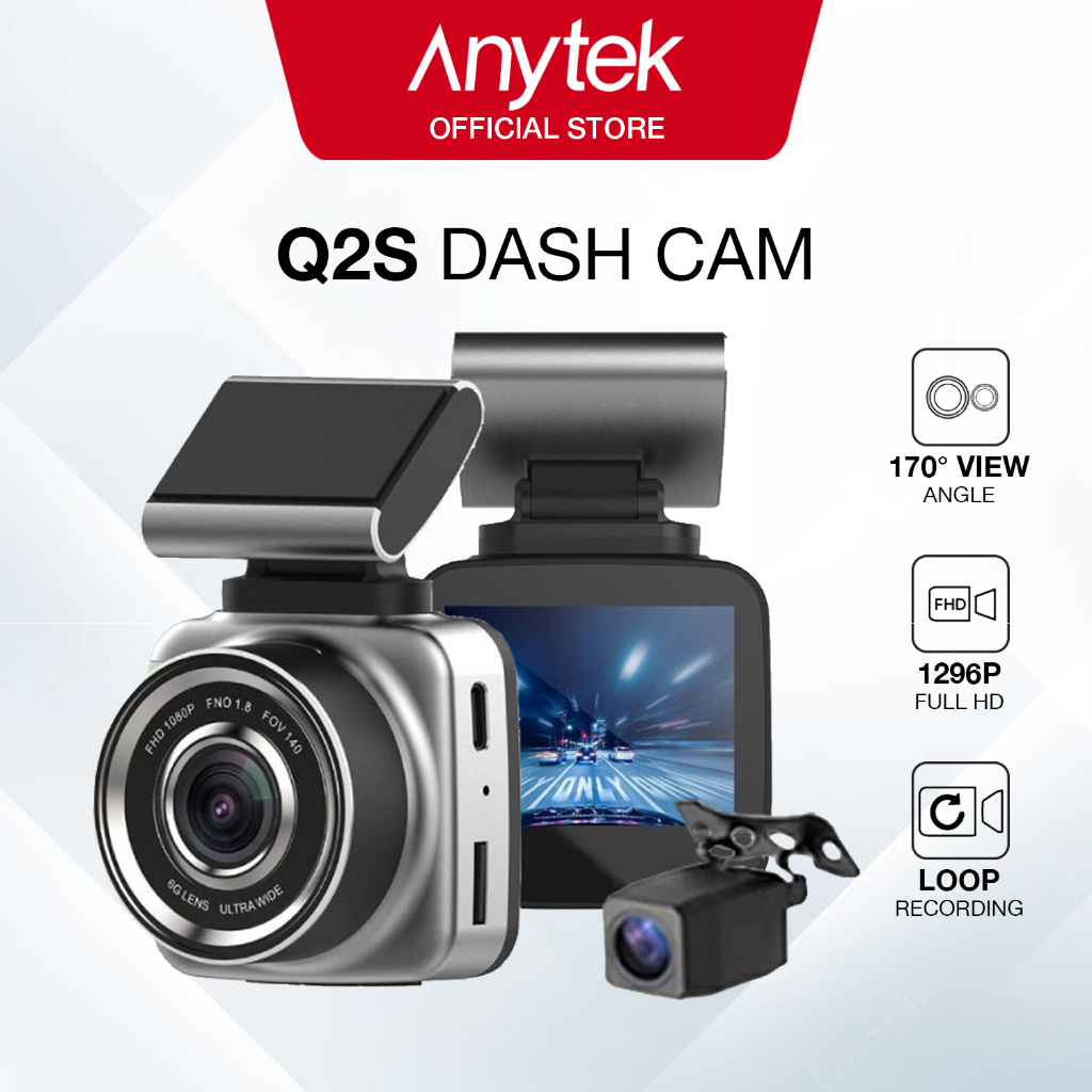 ANYTEK Q2S Dash Cam Wifi Perakam Kamera Depan dan Belakang Kereta | Shopee Malaysia