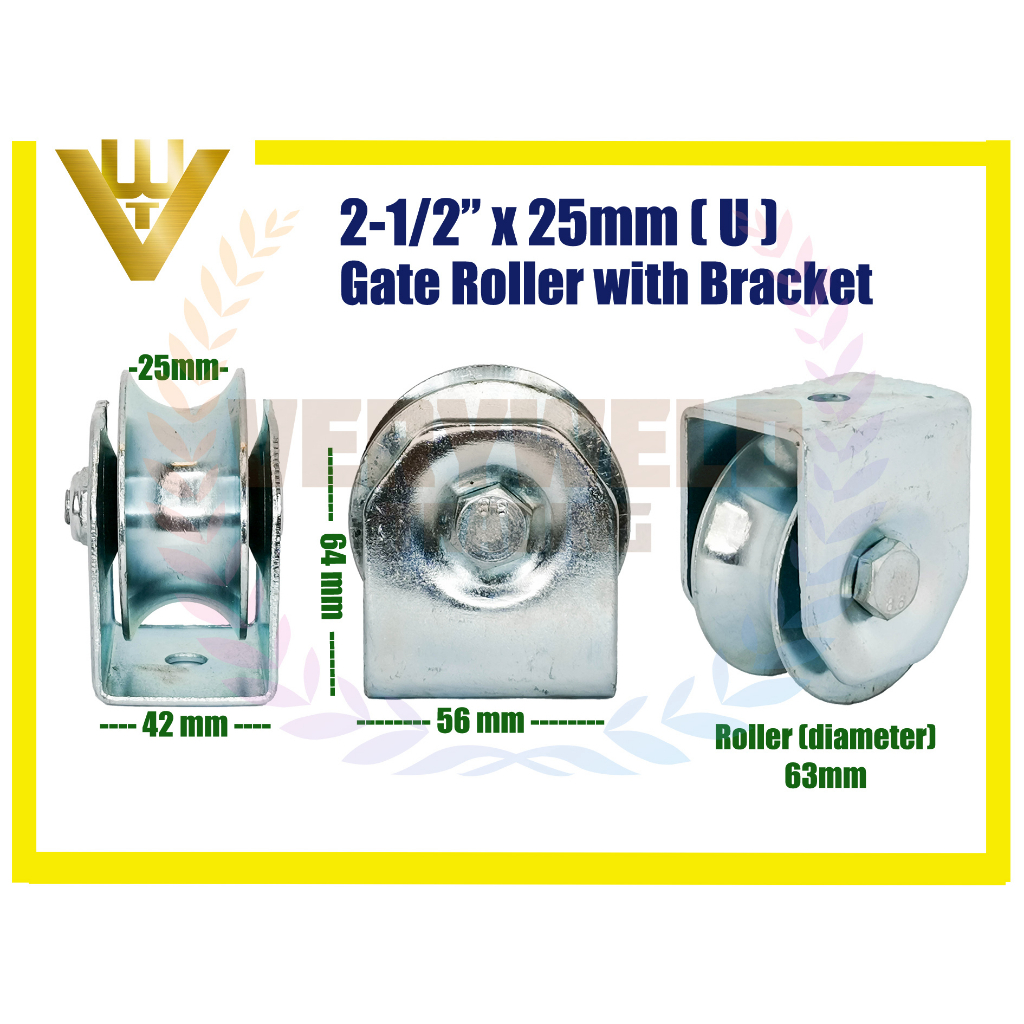 VERYWELD 2.5" Gate Roller with Bracket / Pagar Besi / Sliding Door ...