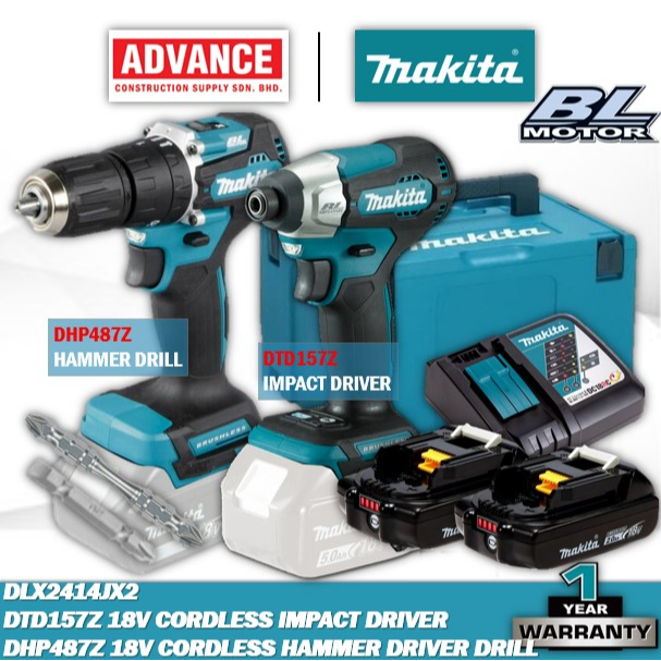 MAKITA DLX2414JX2 18V Cordless Combo Set RM1600 ( DHP487Z Cordless ...