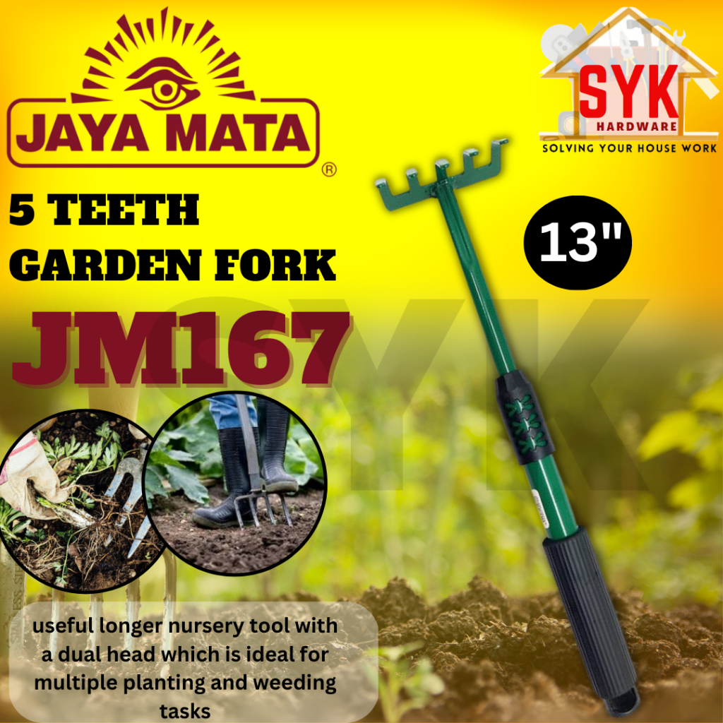 SYK Jaya Mata JM167 13 Inch 5 Teeth Garden Fork Gardening Tools Garden Weeding Tool Alat Kebun ...
