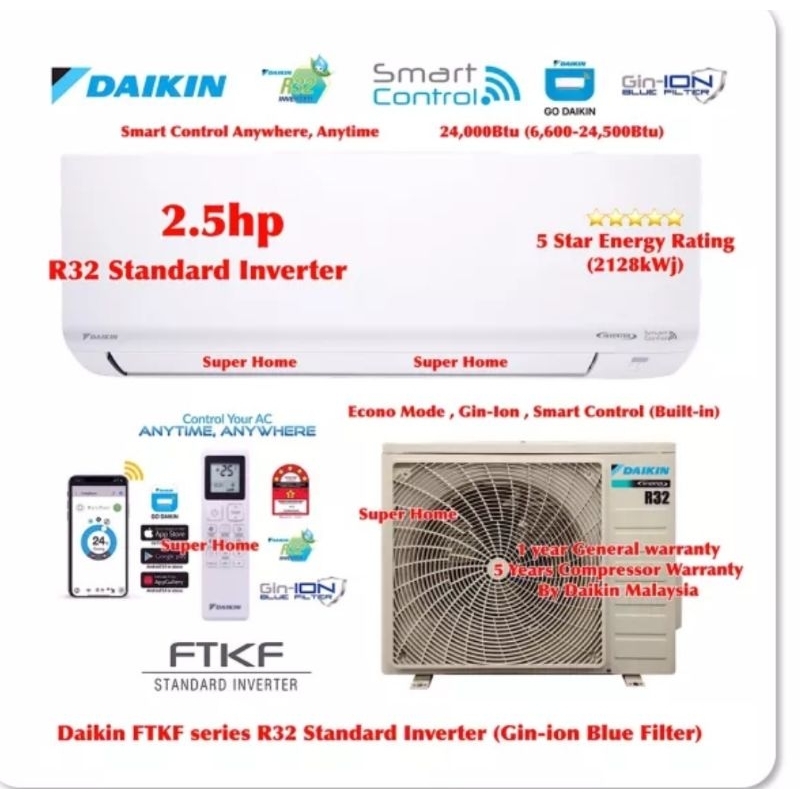 DAIKIN R32 Standard Inverter Aircond FTKF SERIES (R32) 1.0HP-2.5HP ...