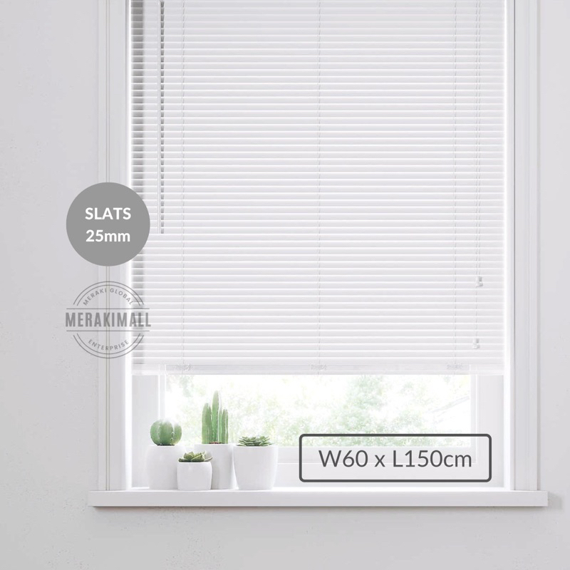 25mm White PVC Venetian Blind 60cm x 150cm | Light Filtering Window ...