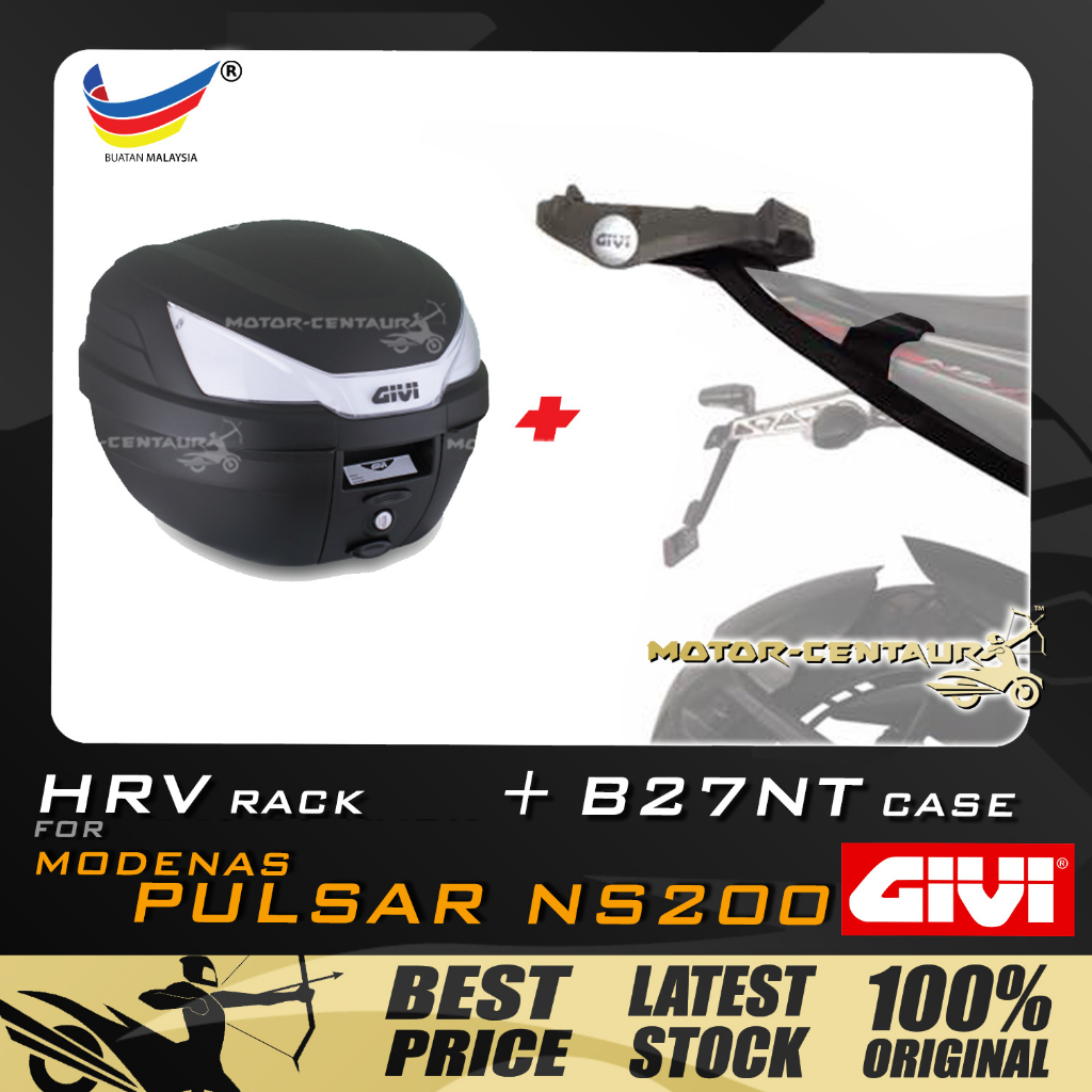 SET KOMBO KOTAK/BOX GIVI B27/B270/B32/B33/B42/B45 TOP CASE + GIVI MODENAS BAJAJ PULSAR NS200 ...
