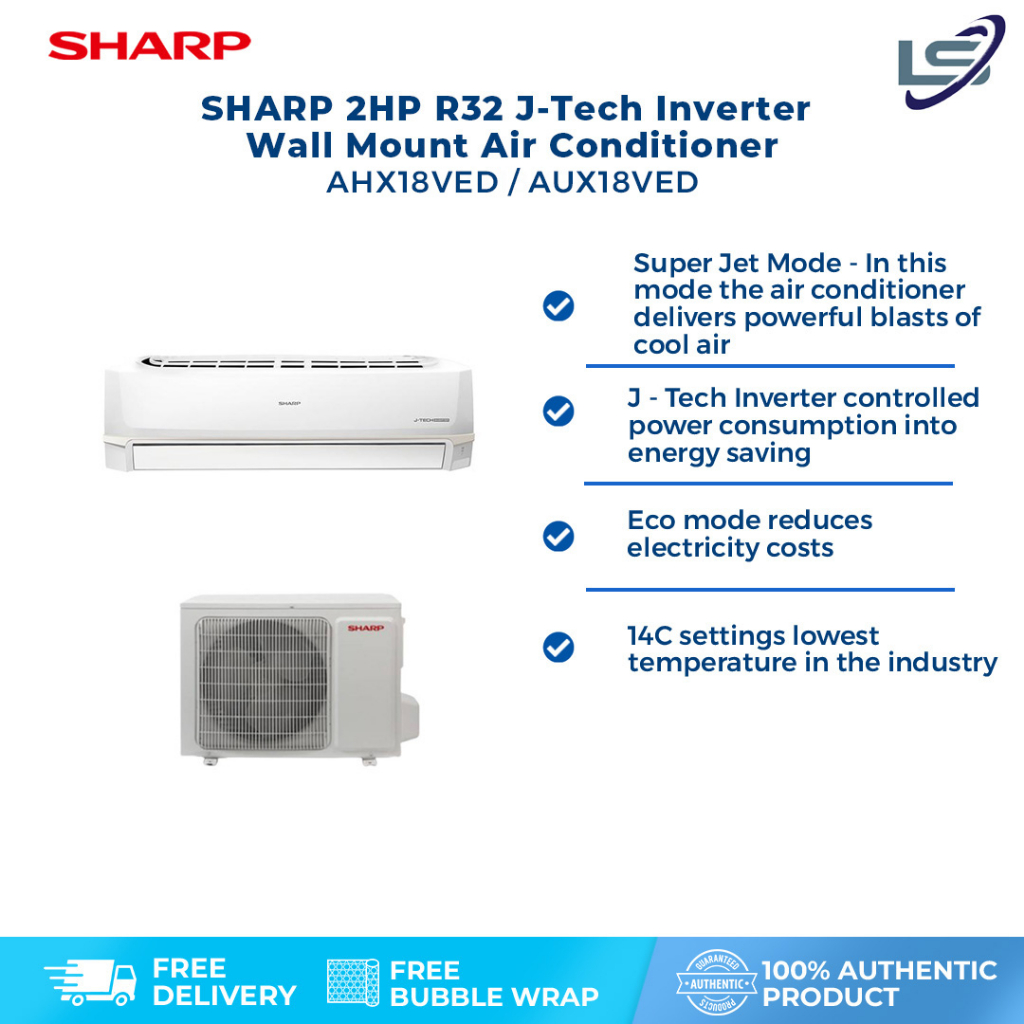 SHARP R32 J-Tech Inverter Wall Mount Air Conditioner AHX18VED/AHX24VED ...