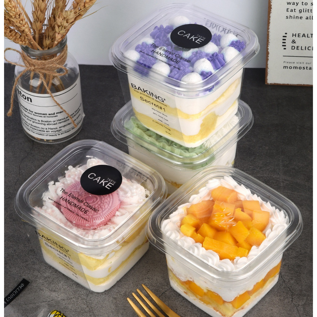 400ml Transparent Plastic Mousse Cup with Lid Square Food Container ...