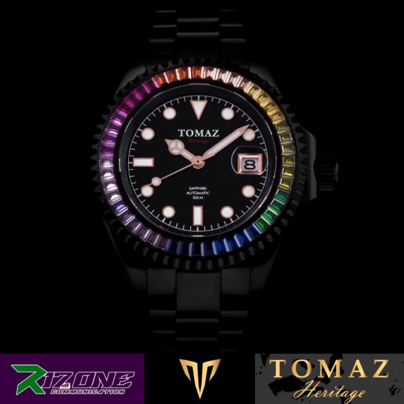 TOMAZ Watch - GR01B(S)-D10 Swarovski [Black/Rainbow] Stainless Steel ...