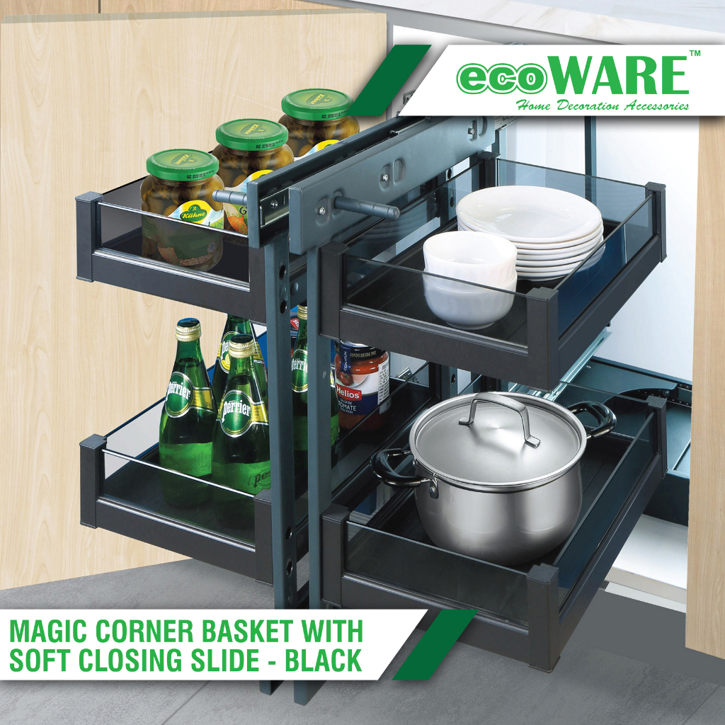 ecoWARE Magic Corner Basket With Soft Closing Slide - Black Box Basket ...