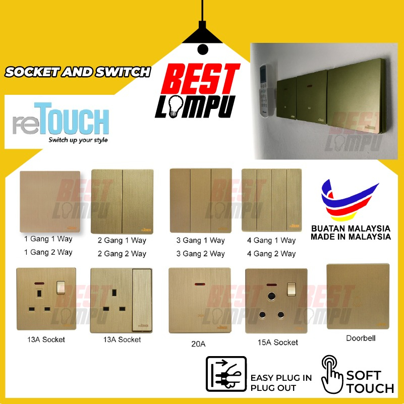 [GOLD] Sirim Retouch Ultra Rimless Wall Switch Slim Modern Switch ...