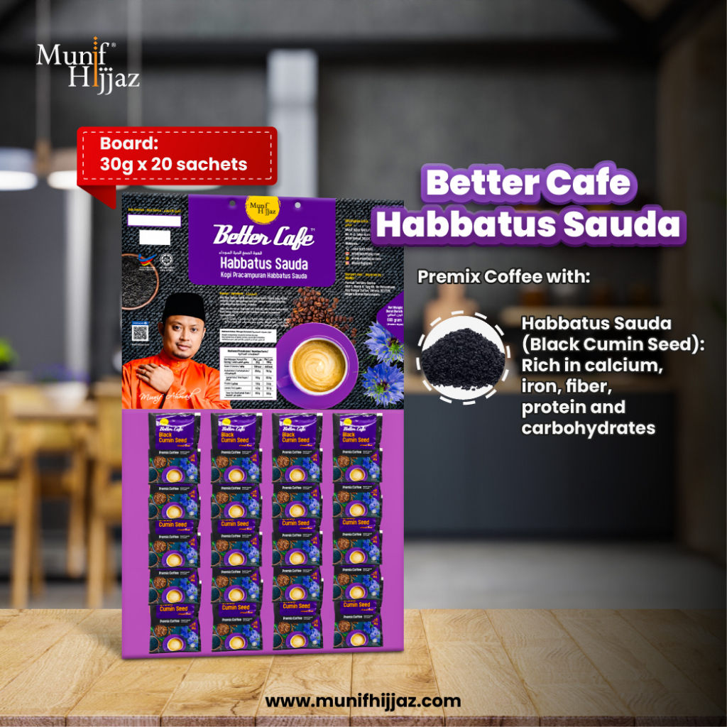 Munif Hijjaz Better Cafe Coffee Kopi Habbatus Sauda Habatussauda 3 in 1 Papan ( 30 Gram X 20 ...