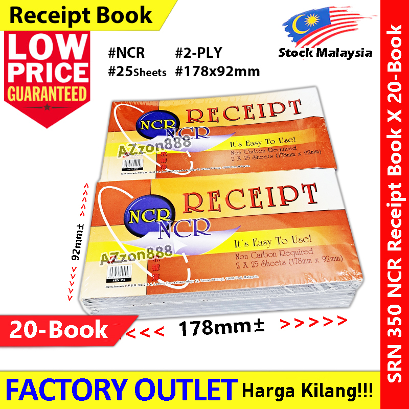 【20-Book】 NCR Receipt Book 2ply X 25sheets 178x92mm #NCR #Resit #Book ...