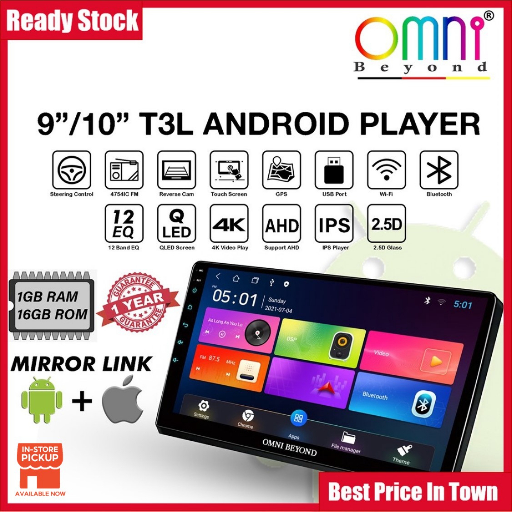 Omni Beyond 9"/10" Android Player T3L 1+16 IPS Player 2.5D Mirror Link 4K GPS QLED | Shopee Malaysia