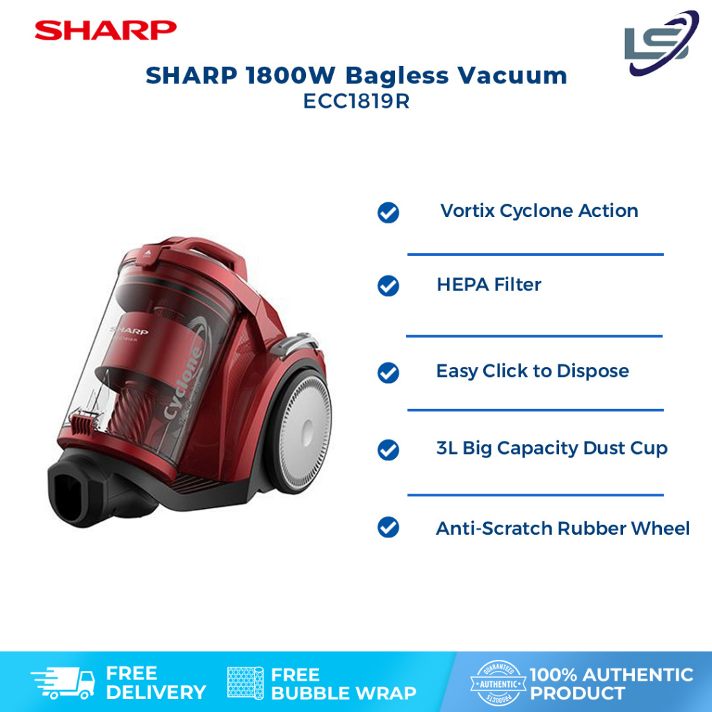 SHARP 1800W Bagless Vacuum Cleaner ECC1819R | Vortix Cyclone Action ...