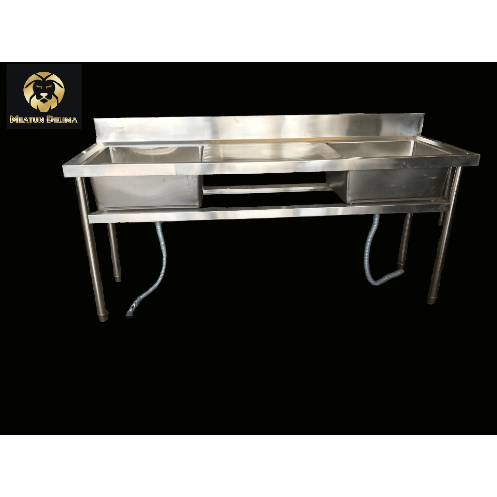 Stainless Steel Double Bowl Sink Two Kitchen Sinki Dish Rack Warung ...