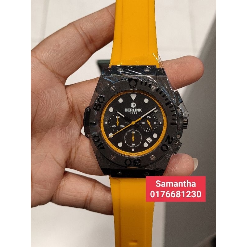 Berlink Chronograph Black Dial Yellow Strap Quartz Men's Watch BK5008 ...