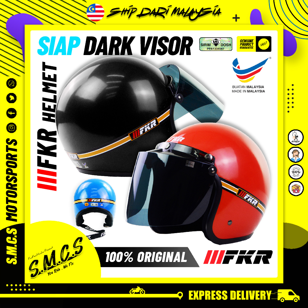 "(100%ORI) FKR Helmet Siap Dark Grey Visor MS88 SIZE 60CM HELMET MURAH ...